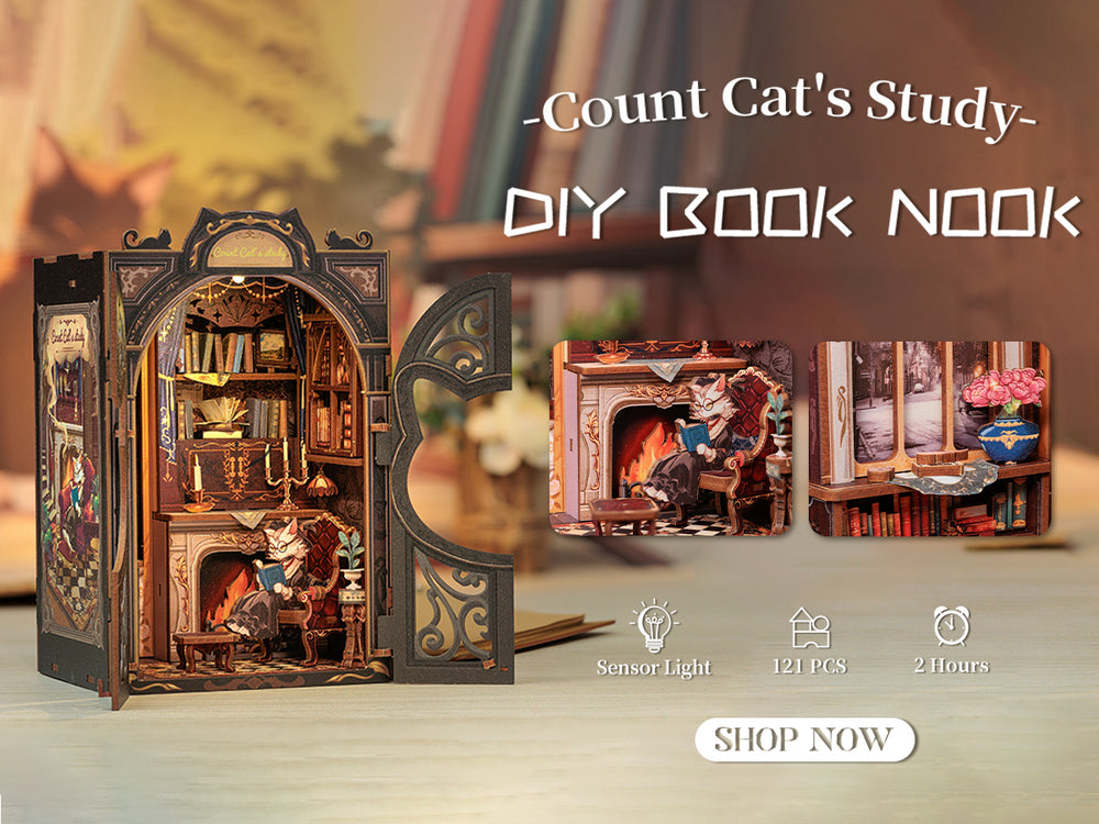 CUTEBEE DIY Book Nook Kit|Count Cat's Study